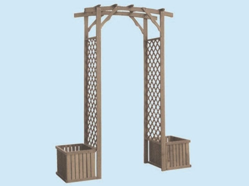 Portale Patio In Legno Con 2 Fioriere Con Pannello Grigliato Laterali H ...